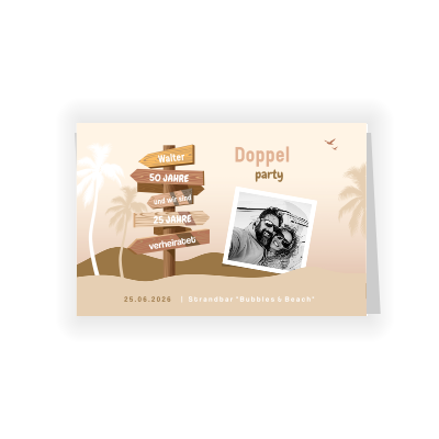 Doppelparty-Einladung 25 und 50 mit Strandwegweiser