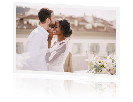 Hochzeitseinladung rechteckig mit Foto und Rand, selbst gestalten