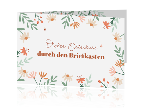 Farbenfrohe Osterkarte mit Blumen und Text