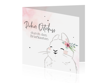 Rosa Osterkarte mit Osterhase und Text